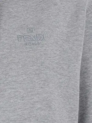 Fendi Logo Embroidered Zip-up Drawstring Hoodie - Grey