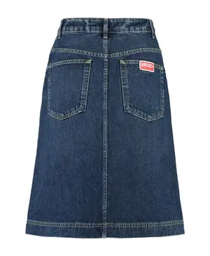Kenzo Logo Patch Midi Denim Skirt