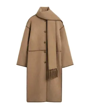 TOTEME Fringe Detailed Long Sleeved Scarf Coat - Camel