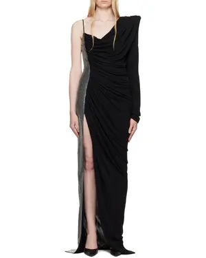 Balmain Draped Asymmetrical Two-material Gown