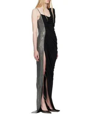 Balmain Draped Asymmetrical Two-material Gown