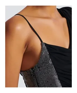 Balmain Draped Asymmetrical Two-material Gown