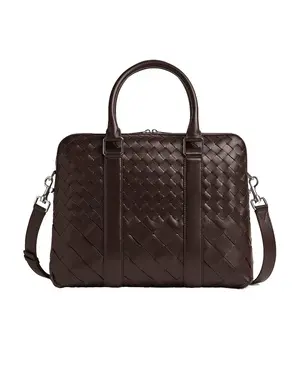 Bottega Veneta Bottega Veneta Small Intreciato Leather Briefcase Caramel