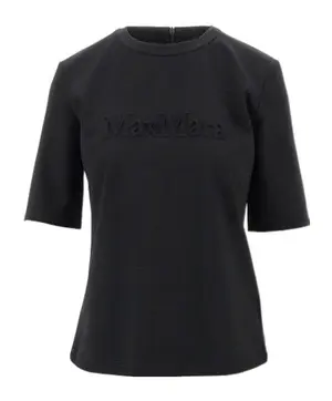 Max Mara Crewneck T-shirt With Logo Detailing - Black