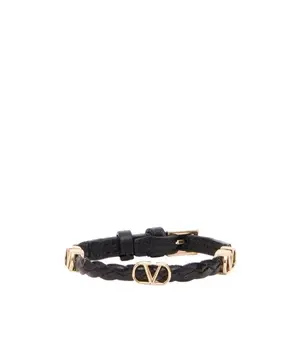 Valentino Garavani Vlogo Signature Braided Leather Bracelet - Black