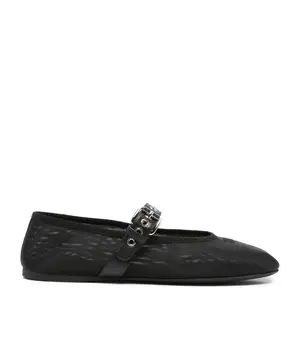 Miu Miu Logo-embroidered Ballerines - Black