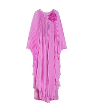 Max Mara Pleated Chiffon Maxi Dress With Floral Brooch