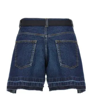 Sacai Belted Waist Wide Leg Shorts - Blue