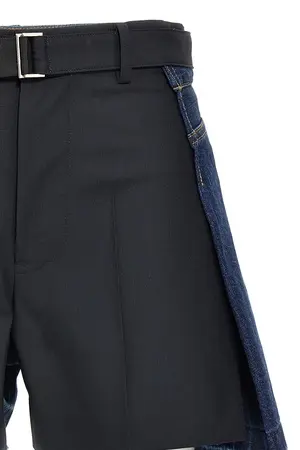 Sacai Belted Waist Wide Leg Shorts - Blue