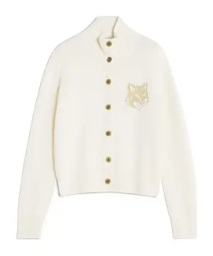 Maison Kitsuné Maison Kitsuné Fox Head Intarsia High-Neck Cardigan Beige/tan
