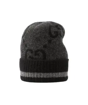 Gucci Monogram Knitted Beanie - Dark Gray