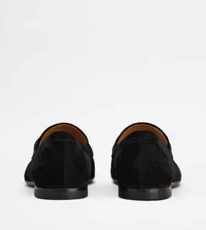 TOD'S Logo Plaque Suede Loafers - Black