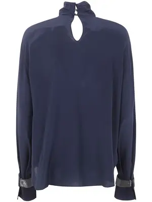 Brunello Cucinelli High Neck Long Sleeve Blouse