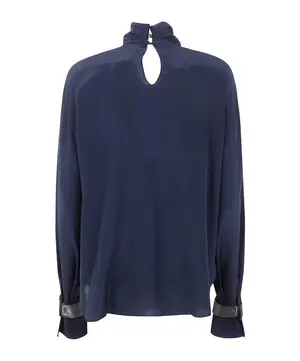 Brunello Cucinelli High Neck Long Sleeve Blouse - Blue