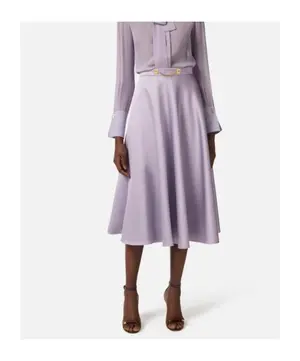Elisabetta Franchi Duchess Satin Midi Skirt With Logo Chain Detail