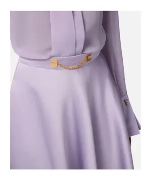 Elisabetta Franchi Duchess Satin Midi Skirt With Logo Chain Detail
