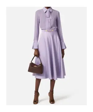 Elisabetta Franchi Duchess Satin Midi Skirt With Logo Chain Detail - Lavender