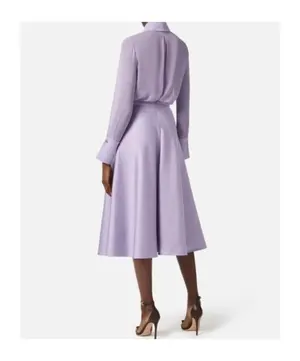 Elisabetta Franchi Duchess Satin Midi Skirt With Logo Chain Detail - Lavender
