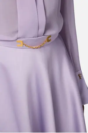Elisabetta Franchi Duchess Satin Midi Skirt With Logo Chain Detail - Lavender