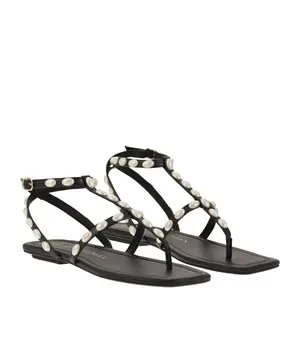 STUART WEITZMAN Embellished Pearlita Thong Sandals With Square Toe