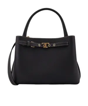 TOD'S T-plaque Belt Detail Tote Bag - Black