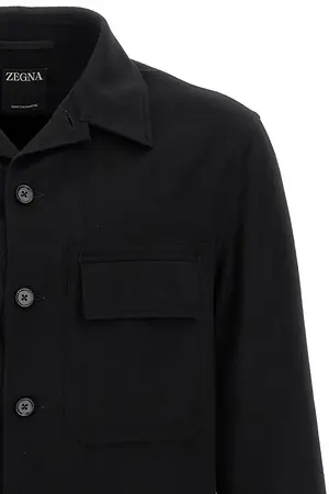 Zegna Cashmere Pocket-detail Overshirt - Black