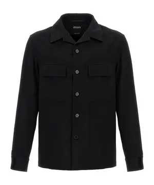 Zegna Cashmere Pocket-detail Overshirt - Black