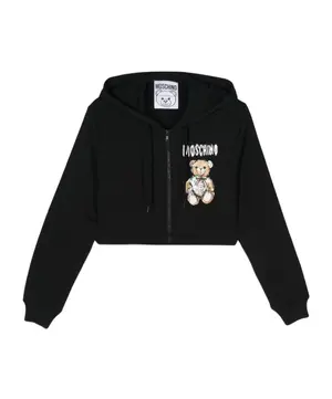 Moschino Cropped Cotton Hoodie With Logo Print