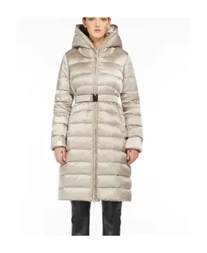 Max Mara Double-sided Waterproof Satin Down Coat With Hood And Belt