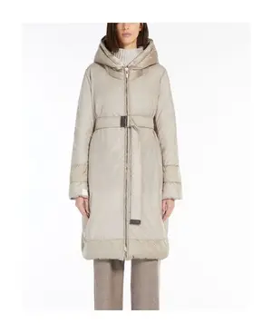 Max Mara Double-sided Waterproof Satin Down Coat With Hood And Belt