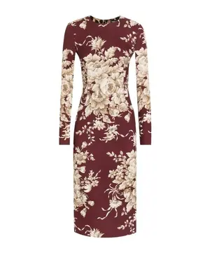 Dolce & Gabbana Rose-print Long-sleeve Dress - Red