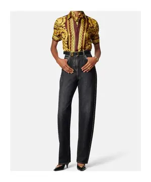 Versace Embellished Straight Leg Jeans - Black