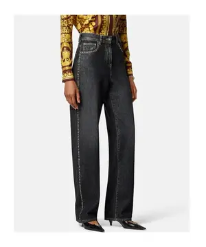 Versace Embellished Straight Leg Jeans - Black