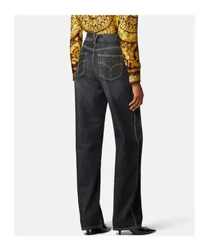 Versace Embellished Straight Leg Jeans - Black