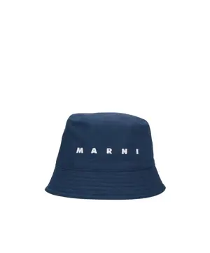 Marni Embroidered Logo Twill Bucket Hat - Blue