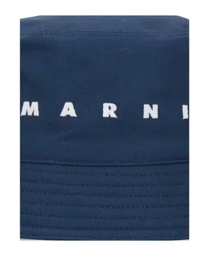 Marni Embroidered Logo Twill Bucket Hat - Blue