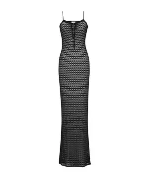Saint Laurent Openwork Pointelle Knit Maxi Dress - Black