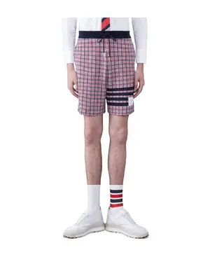 Thom Browne Check Jacquard Sweatshorts With Rope Belt And Four Bar Detail