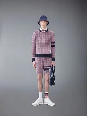 Thom Browne Check Jacquard Sweatshorts With Rope Belt And Four Bar Detail
