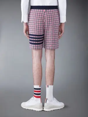 Thom Browne Check Jacquard Sweatshorts With Rope Belt And Four Bar Detail