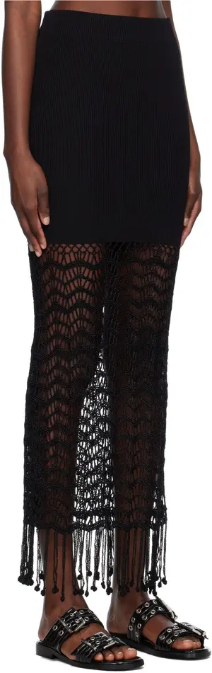 GANNI Maxi Skirt With Crochet Lace And Beaded Fringe