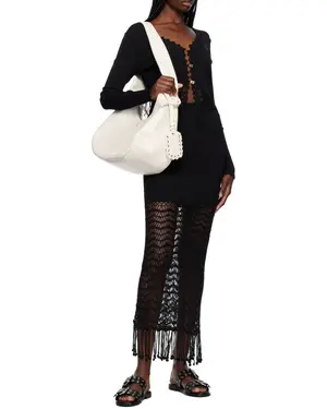 GANNI Maxi Skirt With Crochet Lace And Beaded Fringe