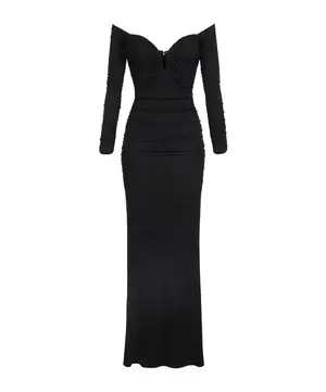 Elisabetta Franchi Off-the-shoulder Long Sleeve Maxi Dress - Black