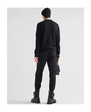 Prada Logo Embroidered Crewneck Knit Sweater - Black