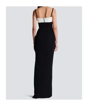 Balmain Two-tone Long Crepe Gown With Decorative Buttons