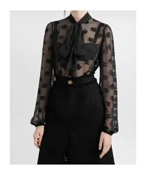 Dolce & Gabbana Logo Jacquard Pussy-bow Shirt