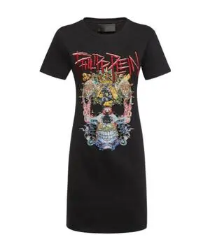Philipp Plein Embellished Skull Graphic T-shirt Dress
