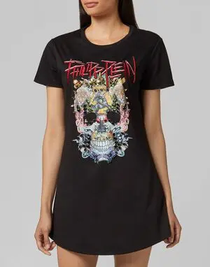Philipp Plein Embellished Skull Graphic T-shirt Dress