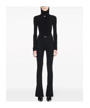 Off-White Logo Printed Flared Leggings - Black