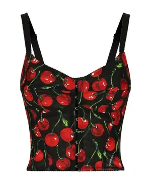 Dolce & Gabbana Cherry Print Zipped Bustier Top - Black